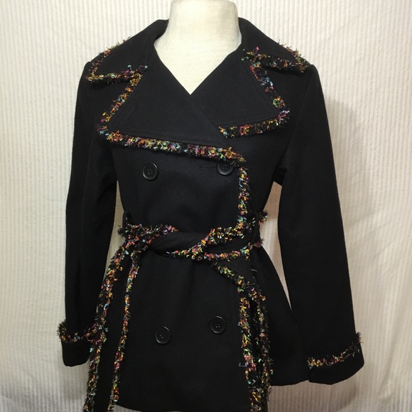 KC Collections | Jackets & Coats | Black Wool Coat With Multi Color ...